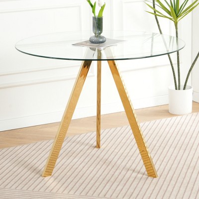 Uptown Dining Table Glass/gold Metal - Buylateral: Tempered Top, Angled ...
