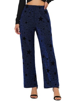 Allegra K Women's Sparkle High Waist Stretch Straight Leg Shiny Star ...