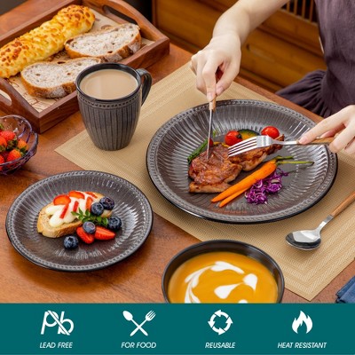 vancasso 16 Pieces Dinnerware Set, Brown, Dinner Plate, Dessert Plate ...