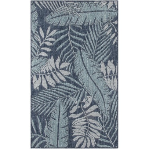 Nourison Garden Oasis Tropical Leaf Outdoor Rug Navy 3' X 5' : Target