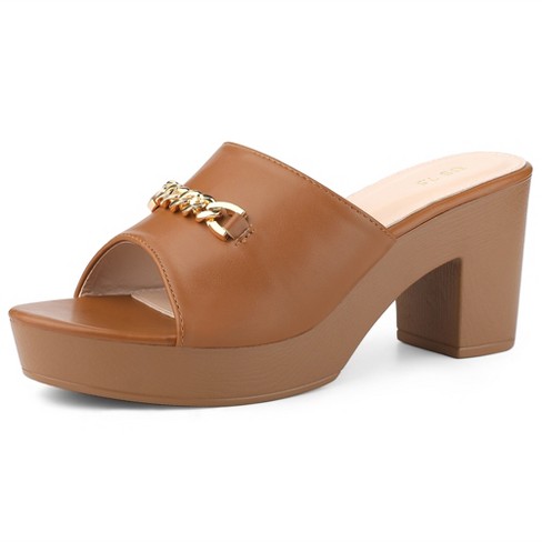 Perphy Women's Open Toe Chain Decor Platform Block Heel Slides Sandals ...
