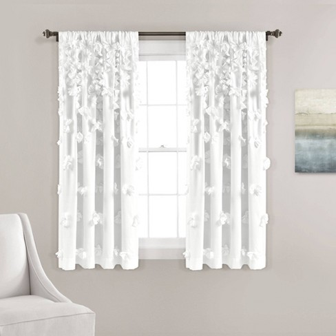 84"x54" Riley Sheer Window Curtain White - Lush Décor: Solid Polyester ...