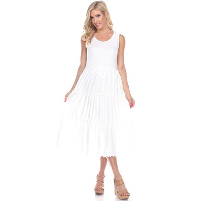 Women's Scoop Neck Tiered Midi Dress White Medium - White Mark : Target