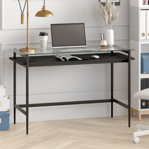 46" Black Bronze Desk With Black Woodgrain Shelf - Henn&hart : Target