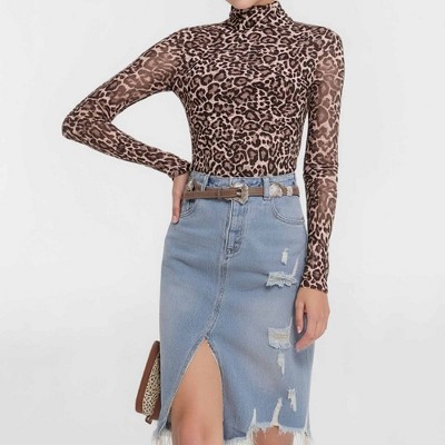 Women's Leopard Print Slim Fit Mesh Top – Cherie Code Leopard S : Target
