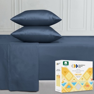 Navy Blue King Sheet Set - 100% Cotton Sheets, 400 Thread Count Sateen ...