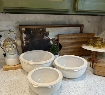 Set Of 3 Plastic Mixing Bowl Set With Lids Cream - Figmint™ : Target