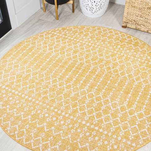 5' Round Ourika Moroccan Geometric Textured Weave Indoor/outdoor Area ...