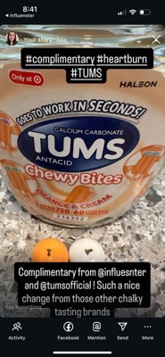 Tums Chewy Bites Orange and Cream Extra Strength Chewable Antacid for ...