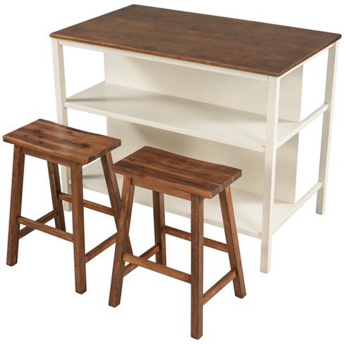 3-piece Kitchen Island Set With 2 Stools Cream White-modernluxe : Target
