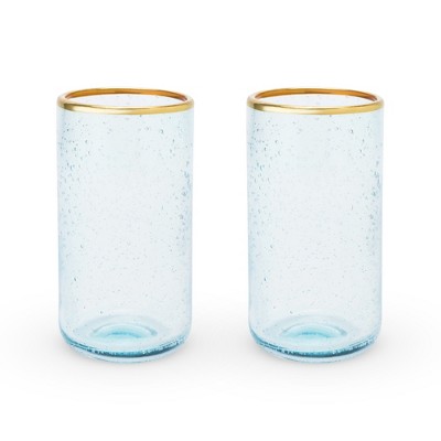 Twine Aqua Bubble Gold Rim Glass Tumblers, Tinted : Target