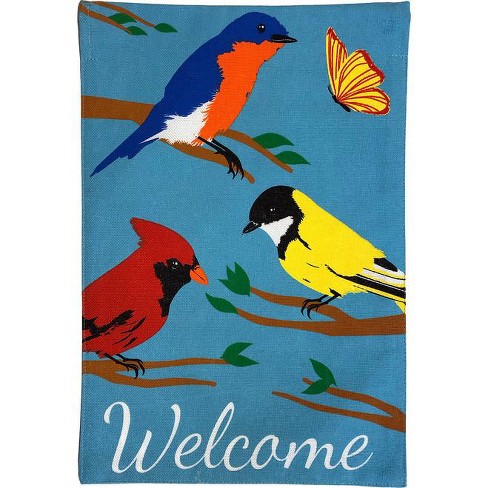 Wildbirds Spring Burlap House Flag Welcome Cardinals Finches 28" X 40 ...