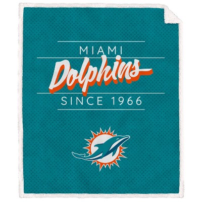 Nfl Miami Dolphins Legacy Script Faux Shearling Flannel Fleece Blanket ...