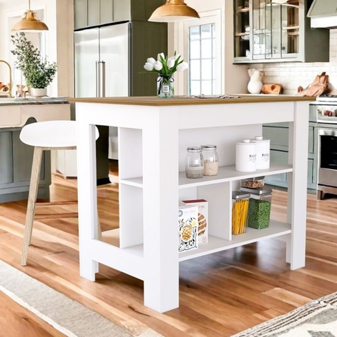 Nicbex 40.5inch Kitchen Island With 3 Shelves,white+walnut : Target