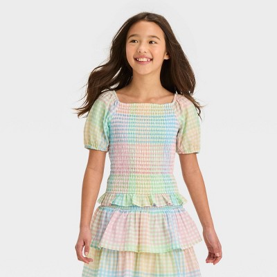 Girls' Smocked Woven Top - Art Class™ Gingham Xs : Target