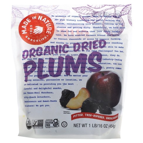Made In Nature Organic Dried Plums, Pitted, Tree-ripened, Unsulfured, 1 ...