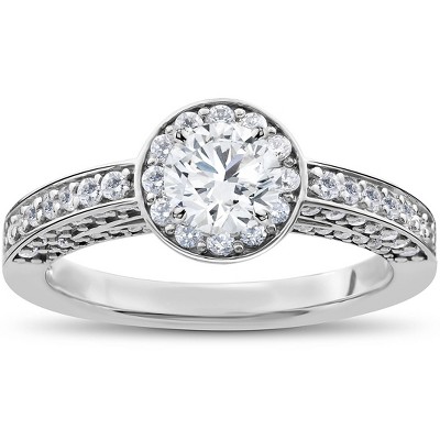 Pompeii3 1 Ct Diamond Halo Round Cut Accent Engagement Ring 14k White ...