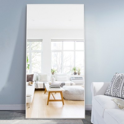 Caroline 71"×32" Oversized Full Length White Metal Framed Leaning Floor ...