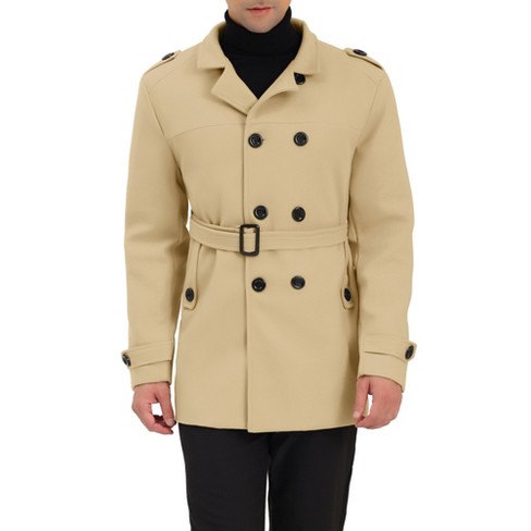 Lars Amadeus Men's Middle Length Double Breasted Notch Lapel Belted Pea ...