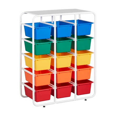 Ecr4kids 5-tier Storage Rack With 15 Cubby Bins 5x3, Assorted : Target