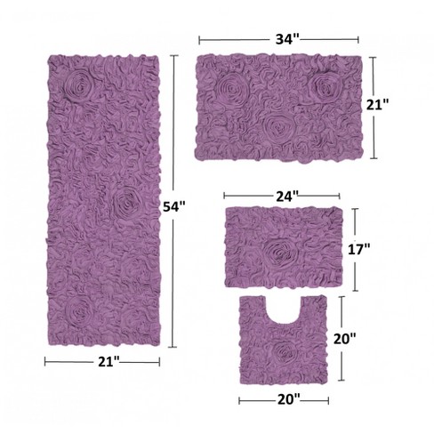 Set Of 4 Bell Flower Collection Purple Cotton Floral Pattern Tufted ...