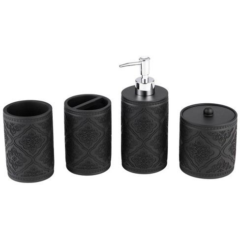 4pc Arabesque Resin Paint Coated Bath Accessory Set Black - Kralix : Target