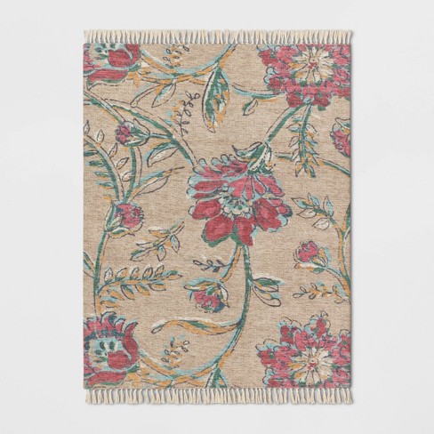 5'x7' Floral Printed Rug Ivory/red - Threshold™ : Target