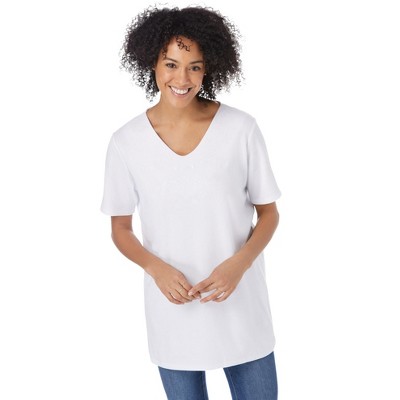 Woman Within Women's Plus Size Embroidered V-neck Tee - 3x, White ...
