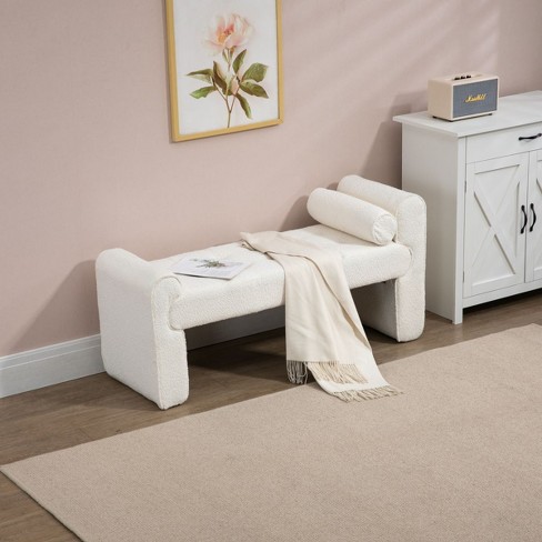 Beige Boucle Bench,upholstered Bench,shoe Bench,modern Ottoman Bench ...