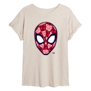 Women's - Spider-Man - Plaid & Snowflake Pattern Oversized Graphic T ...