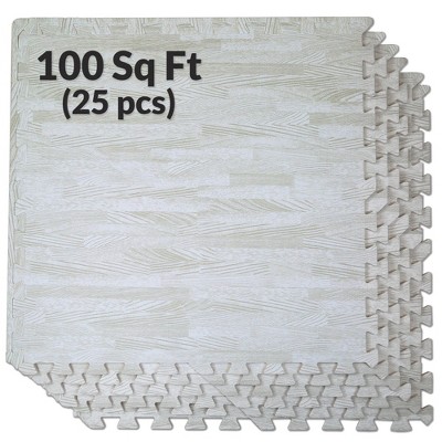 Home Aesthetics 100 Sqft 3/8" White Wood Grain Foam Mat Interlocking ...