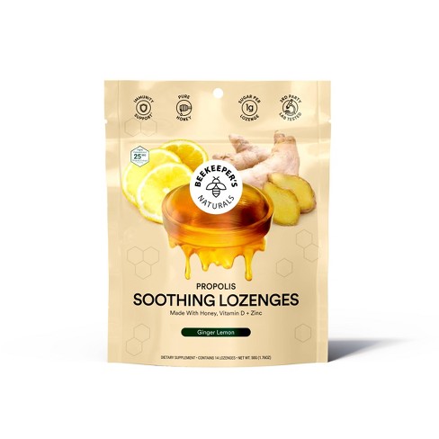 Beekeepers Naturals Propolis Soothing Lozenges - Ginger Lemon - 14ct ...