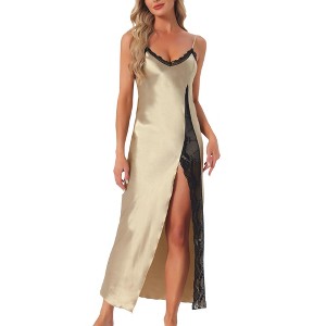 INSPIRE CHIC Women's Long Satin Slit Slip Valentine's Lingerie V Veck ...