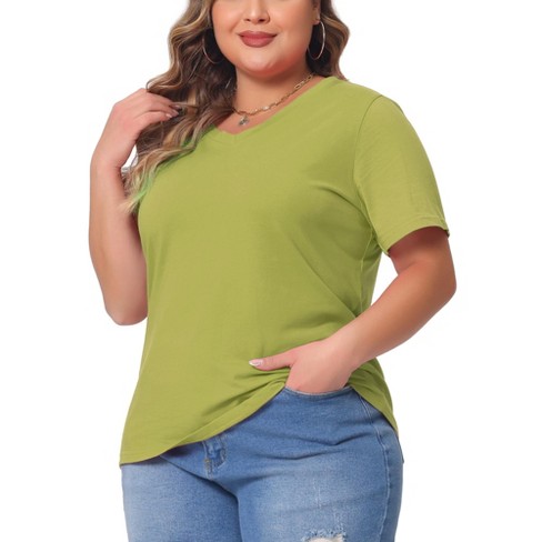 Agnes Orinda Women's Plus Size Basic Casual V Neck Short Sleeve Plain T-shirts Olive Green 3x ...