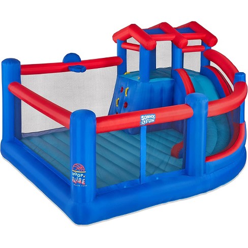 Sunny & Fun Inflatable Bounce House, Blue/red Bouncy Castle With Slide ...