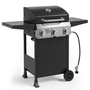 Karl Home 3 Burner Propane Gas Grill in Black with Foldable Side Tables ...
