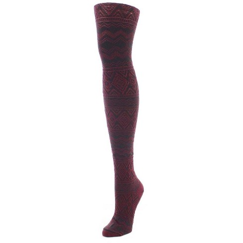 Memoi Diamond Fair Isle Patterned Cotton Blend Sweater Tights Burgundy ...