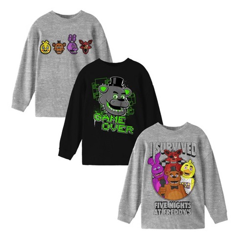 Five Nights At Freddy’s I Survived Boy’s 3-pack Crew Neck Long Sleeve ...