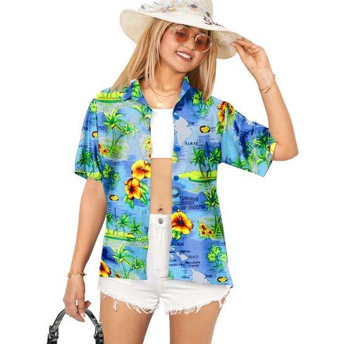 La Leela Women's Button Down Blouses Holidays Summer Hawaiian Short Sleeve Womens Button Up ...