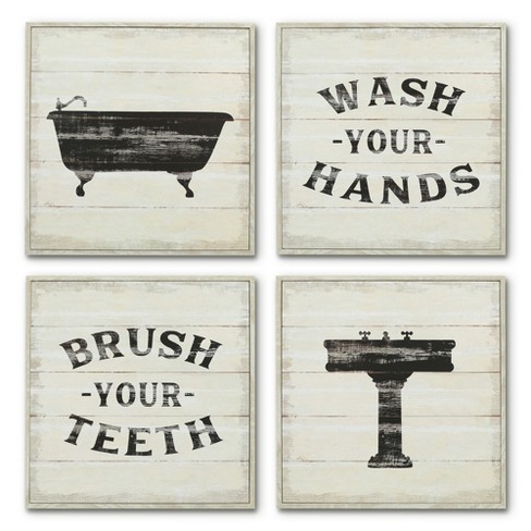 Americanflat Funny Bathroom Signs 4pk - Wash Your Hands, Brush Your ...
