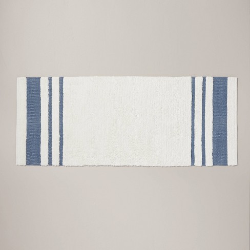 24"x60" Border Stripe Bath Rug Cream/blue - Hearth & Hand™ With ...