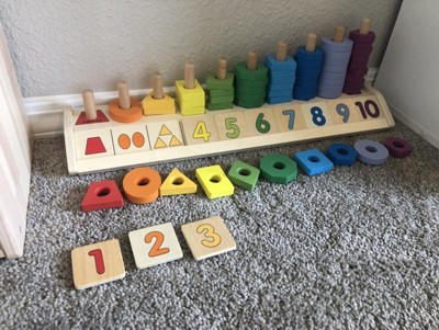 Melissa & Doug Counting Shape Stacker - Wooden Educational Toy With 55 ...