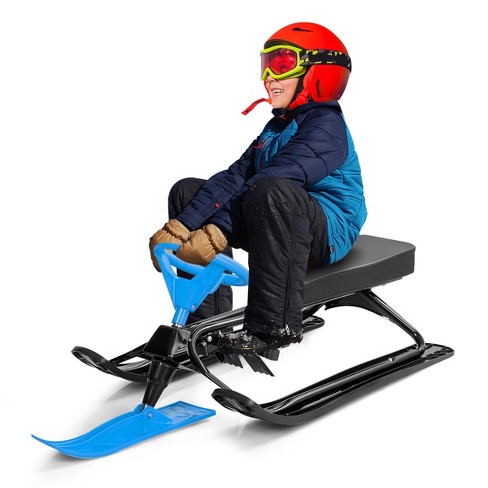 Costway Metal Snow Racer Sled W/ Steering Wheel And Brakes Kids Snow ...