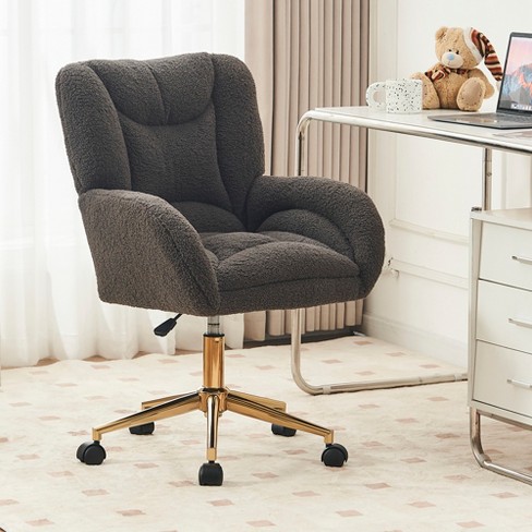 Teddy Fabric 360 Swivel Home Office Chair With Gold Metal Base And ...