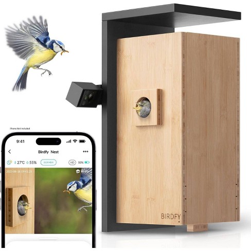 Birdify Nest Natural Bamboo Dual Hd Mounted Camera 17" Hopper Feeder Tan : Target