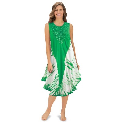 Collections Etc Woven Tie Dye Dress with Embroidery Small Green Wrap ...