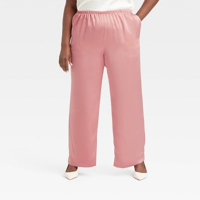 Women's Mid-rise Straight Leg Satin Pull-on Pants - A New Day™ Pink 2x ...