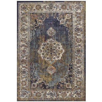 Navy Blue Gold And Ivory Medallion Area Rug : Target