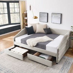 Nicbex 82.5 Daybed With Storage Queen Size Linen Fabric Day Bed With Waved Arms And 2 Spacious Drawers For Living Room And Bedroom Beige Target