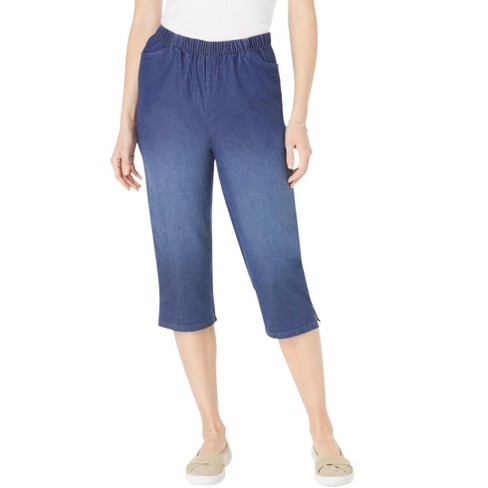Woman Within Women's Plus Size Capri Fineline Jean - 12 W, Stonewash ...